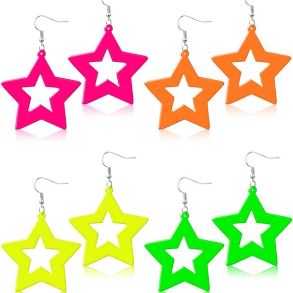 Jewelry | 4 Pairs 8s Neon Earrings For Women Star Circular Oval Jewelry ...